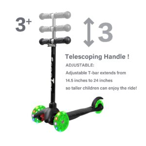 NDYKJPART Scooter for Kids, Adjustable Height, Light Up LED Wheels with Aluminum 3 Wheel Glider Scooter for Ages 2-5, Ideal Toddler Training for Ages 3-5 Boys and Girls (Black)