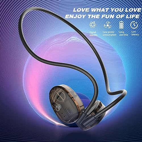 lucku Air Conduction Wireless Headphones, Semitransparent Open Ear Headphones Wireless Bluetooth 5.3 with Microphone, Sweatproof Sport Wireless Earphones for Running Cycling Workout