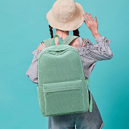 School Backpack for Teens Large Corduroy Bookbag Lightweight 17 inch Laptop Bag for Girls Women Casual High School College Work (Green, 17 inch)