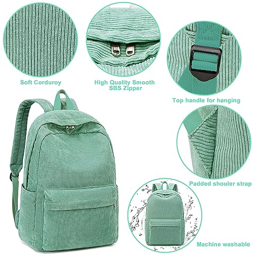 School Backpack for Teens Large Corduroy Bookbag Lightweight 17 inch Laptop Bag for Girls Women Casual High School College Work (Green, 17 inch)