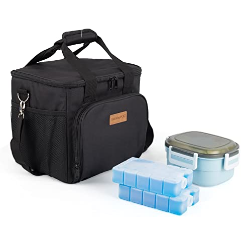 EastMayPoc Lunch Bag Set for Men–24L Insulated Lunch Bag,1.3L Lunch Box,2 Ice Packs,Bottom Plate,Shoulder Strap.Waterproof,Leak-proof,Sturdy Zipper-Versatile for Work,Gatherings,Beach-Holds 24 Cans