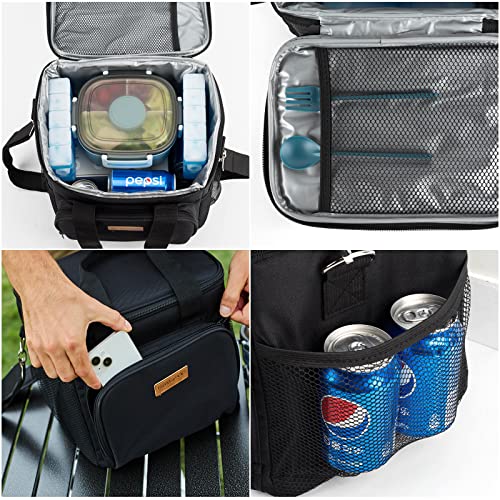 EastMayPoc Lunch Bag Set for Men–24L Insulated Lunch Bag,1.3L Lunch Box,2 Ice Packs,Bottom Plate,Shoulder Strap.Waterproof,Leak-proof,Sturdy Zipper-Versatile for Work,Gatherings,Beach-Holds 24 Cans