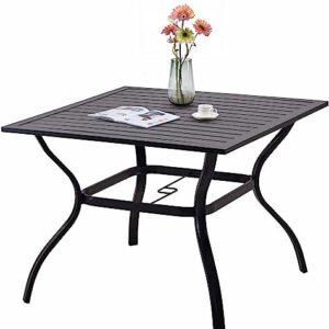 Patio Table with Umbrella Hole 37 Inch Outdoor Patio Table Outdoor Dining Tables Outdoor Metal Table Steel Slat Square Patio Dining Table with 1.57" Umbrella Hole for Garden, Backyard and Porch