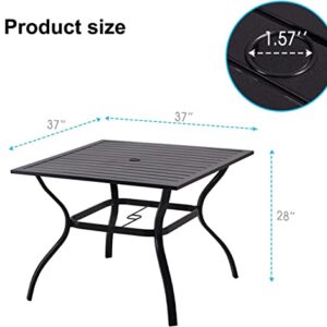 Patio Table with Umbrella Hole 37 Inch Outdoor Patio Table Outdoor Dining Tables Outdoor Metal Table Steel Slat Square Patio Dining Table with 1.57" Umbrella Hole for Garden, Backyard and Porch