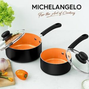 Michelangelo Nonstick Sauce Pan With Lid, 1QT&2QT Ceramic Saucepan, Copper Saucepans,PFAS-FREE Pot Set,Small Pots For Cooking,Multipurpose Cooking Pots Set For Home Kitchen,Dishwasher Safe