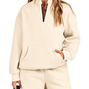 ANRABESS Women Two Piece Outfits 2023 Fall Clothes Set Sweatsuit Oversized Half Zipper Fleece Sweatshirt Casual Comfy Short Lounge Matching 1030mibai-S