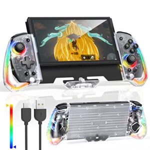 switch controller for nintendo switch/oled, one-piece switch pro controllers replacement for joycon, handheld switch grip remote with 8 rgb colors, adjustable turbo, dual motor vibration, back button