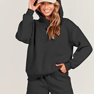 ANRABESS Women 2 Piece Outfits Hoodies Short Set Oversized Fleece Sweatshirt Shorts Sweatsuit Y2K 2023 Fall Clothes Lounge Matching Sweat Set 1046heise-L