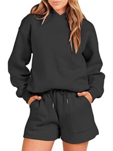 anrabess women 2 piece outfits hoodies short set oversized fleece sweatshirt shorts sweatsuit y2k 2023 fall clothes lounge matching sweat set 1046heise-l