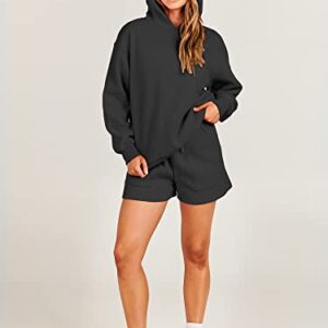 ANRABESS Women 2 Piece Outfits Hoodies Short Set Oversized Fleece Sweatshirt Shorts Sweatsuit Y2K 2023 Fall Clothes Lounge Matching Sweat Set 1046heise-L