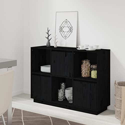 ZQQLVOO Bedroom Sideboard with Doors Snack Cabinet with 3 Doors and 3 Open compartments Suitable for Kitchen, Bedroom, Living Room Hallway Sideboard Black 43.5"x13.8"x31.5" Solid Wood Pine