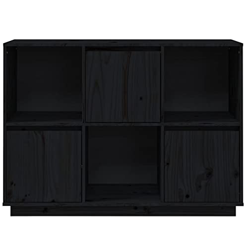 ZQQLVOO Bedroom Sideboard with Doors Snack Cabinet with 3 Doors and 3 Open compartments Suitable for Kitchen, Bedroom, Living Room Hallway Sideboard Black 43.5"x13.8"x31.5" Solid Wood Pine