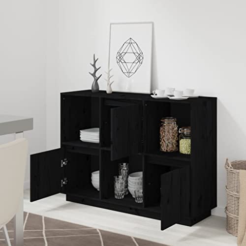 ZQQLVOO Bedroom Sideboard with Doors Snack Cabinet with 3 Doors and 3 Open compartments Suitable for Kitchen, Bedroom, Living Room Hallway Sideboard Black 43.5"x13.8"x31.5" Solid Wood Pine