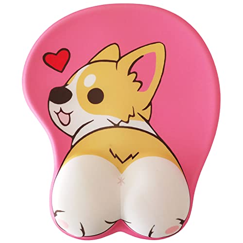 Kawaii Fun Dog Mouse Pad Cute Computer Mouse Pads Gaming Mouse Mat Ergonomic 3D Mouse Pad with Gel Wrist Support Rose