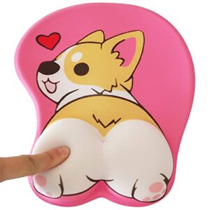 Kawaii Fun Dog Mouse Pad Cute Computer Mouse Pads Gaming Mouse Mat Ergonomic 3D Mouse Pad with Gel Wrist Support Rose