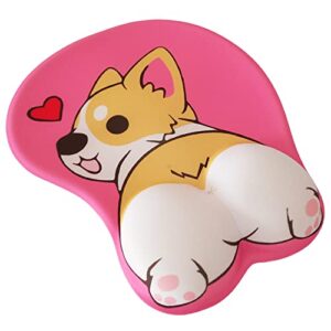 Kawaii Fun Dog Mouse Pad Cute Computer Mouse Pads Gaming Mouse Mat Ergonomic 3D Mouse Pad with Gel Wrist Support Rose