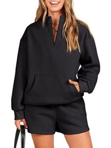 anrabess women 2 piece outfits fall clothes set sweatsuit oversized half zip fleece sweatshirt casual short set lounge wear tracksuit set 2023 trendy sweat set 1030heise-xl