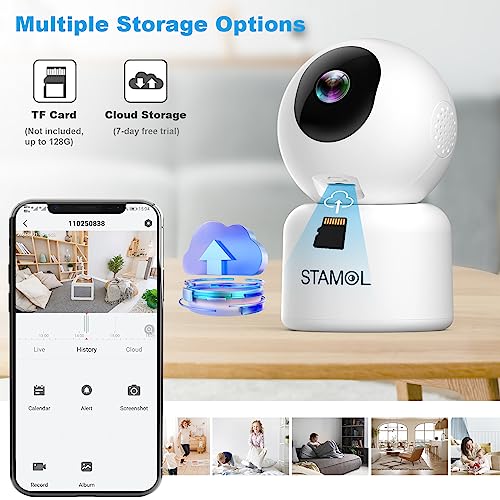 STAMOL Security Camera Indoor, 2K WiFi Cameras for Home Security/Baby Monitor/Dog/Elderly, Smart Pet Camera with Phone App, Motion Detection, Pan Tilt, 2 Way Audio, TF Card/Cloud Storage