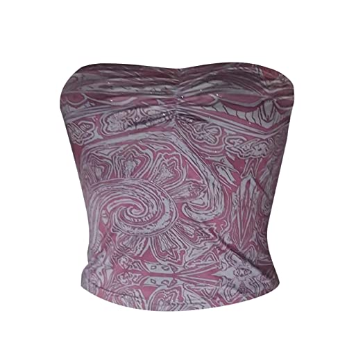 Y2k Lace Tube Top for Women Strapless Backless Mesh Sheer Slim Fit Crop Bandeau Sexy Sleeveless Going Out Clothing (Purple-1, L)