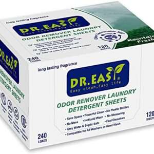 DR.EASY Odor Remover Laundry Detergent Sheets 240 loads Mountain Fresh,Easy To Carry Great For Travel,safe for pets,No mess No Dyes biodegradable formula