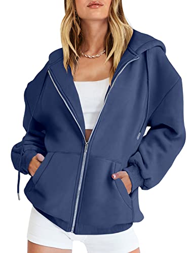 ANRABESS Oversized Hoodies for Women Long Sleeve Hooded Sweater Fall Jacket Fleece Sweatshirt Casual Comfy 2023 Trendy Y2K Clothes Teen Girls A989dianlan-M Navy Blue