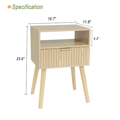 MaxSmeo Small Nightstand Wood Bedside Table with Drawer, Modern End Table for Bedroom and Small Spaces, Solid Wood Legs, Easy Assembly, Natural