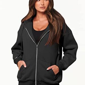 ANRABESS Women's Hoodies 2023 Fall Jacket Solid Athletic Tops Casual Long Sleeve Fleece Oversized Sweatshirts Cute Teen Girl Zip Up Clothes Black A989heise-S