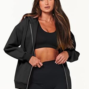 ANRABESS Women's Hoodies 2023 Fall Jacket Solid Athletic Tops Casual Long Sleeve Fleece Oversized Sweatshirts Cute Teen Girl Zip Up Clothes Black A989heise-S