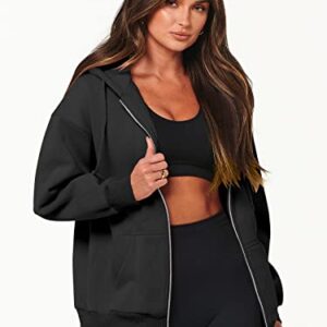 ANRABESS Women's Hoodies 2023 Fall Jacket Solid Athletic Tops Casual Long Sleeve Fleece Oversized Sweatshirts Cute Teen Girl Zip Up Clothes Black A989heise-S