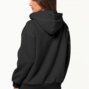 ANRABESS Women's Hoodies 2023 Fall Jacket Solid Athletic Tops Casual Long Sleeve Fleece Oversized Sweatshirts Cute Teen Girl Zip Up Clothes Black A989heise-S