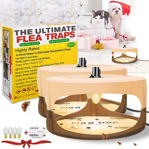 Protecker Flea Traps for Inside Your Home,2023 New Flea Light Trap Indoor,Flea with Refills and Sticky Pads,Flea Killer House,Sticky Flea Trap,Safe Kids,Friendly to Pets(2 Pack)