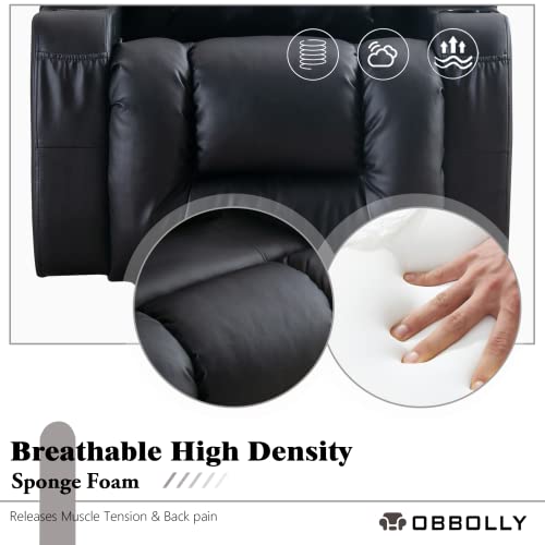 OBBOLLY Swivel Rocker Recliner Chair with Massage, Manual Glider Rocking Recliner Chair, Wingback Design 360?Swivel Chair with Lumbar Pillow, Cup Holders for Living Room (Single, Black-pu)