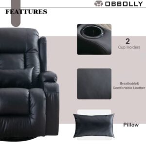 OBBOLLY Swivel Rocker Recliner Chair with Massage, Manual Glider Rocking Recliner Chair, Wingback Design 360?Swivel Chair with Lumbar Pillow, Cup Holders for Living Room (Single, Black-pu)