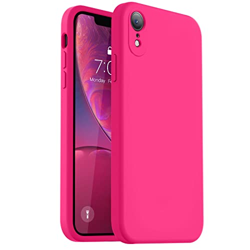 Vooii Compatible with iPhone XR Case, Upgraded Liquid Silicone with [Square Edges] [Camera Protection] [Soft Anti-Scratch Microfiber Lining] Phone Case for iPhone 10 XR 6.1 inch - Hot Pink