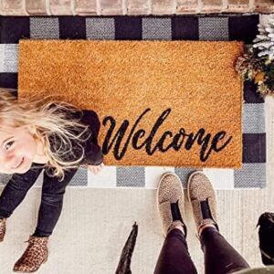 KOZYFLY Buffalo Plaid Area Rugs 2x3 Ft Black and White Checkered Rug Washable Front Door Mat Hand Woven Cotton Outdoor Rug Small Rug for Front Porch Kitchen Entryway Patio Bathroom