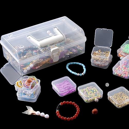 Douorgan Small Bead Storage Containers 24 Pieces Plastic Storage Organizers Portable Art Storage Case Transparent Boxes Jewelry Beads Storage Box(1 Pack)