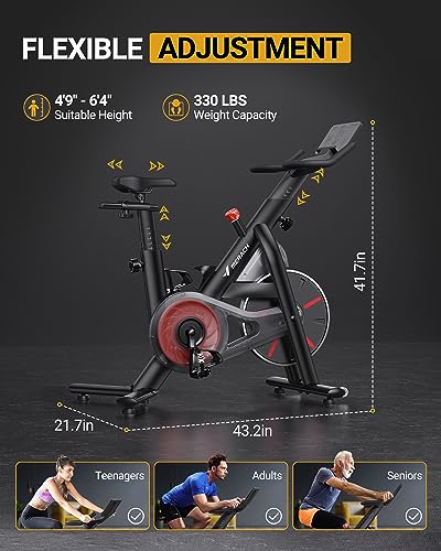 MERACH Exercise Bike, Bluetooth Stationary Bike for Home with Exclusive APP, Indoor Cycling Bike with Magnetic Resistance, 330lbs Weight Capacity, iPad Holder