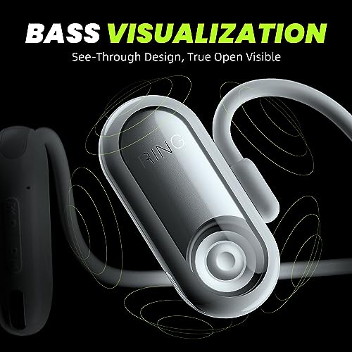 Mu6 Open-Ear Headphones Air Conduction Sound Visualisation See-through Design 16.2mm Drivers Coil for Visible Dynamic True Sound Quality, Sport Wireless Earphones Type-C 1.5Hr Fast Charge 9-10Hrs Play