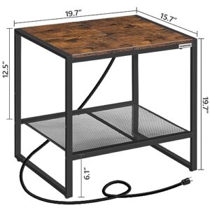 MAHANCRIS End Table with Charging Station, Square Side Table with Outlets and USB Ports, Square Modern Night Stand with 2-Tier Storage Shelf, Sofa Coffee Table, Fridge Stand, for Living Room ETHR54E01