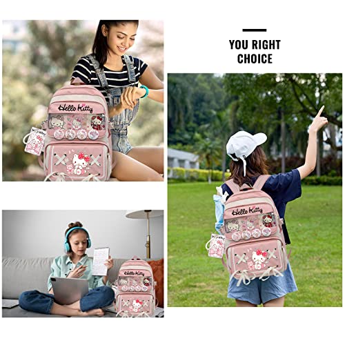 coxqermo Cartoon Teenage Girls Backpack with Cute Pins Accessories, Ita Bag Middle School Backpack Students Bookbag 21L Casual Daypack