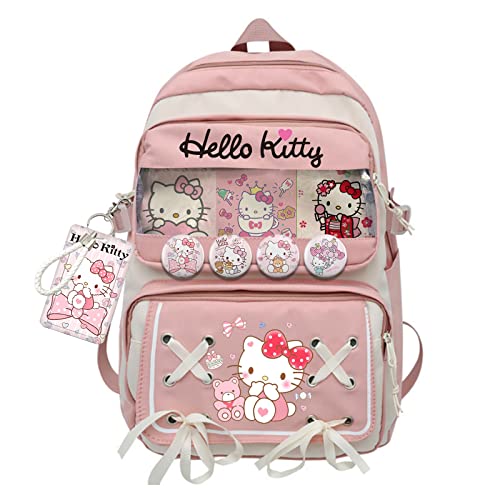 coxqermo Cartoon Teenage Girls Backpack with Cute Pins Accessories, Ita Bag Middle School Backpack Students Bookbag 21L Casual Daypack