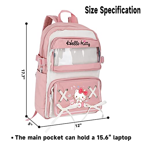 coxqermo Cartoon Teenage Girls Backpack with Cute Pins Accessories, Ita Bag Middle School Backpack Students Bookbag 21L Casual Daypack