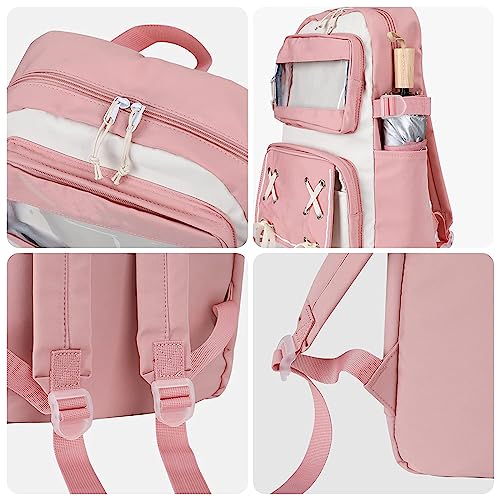 coxqermo Cartoon Teenage Girls Backpack with Cute Pins Accessories, Ita Bag Middle School Backpack Students Bookbag 21L Casual Daypack