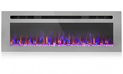 LITSDFM 60 Inch Electric Fireplace Wall Mounted Electric Fireplace Inserts Fireplace Recessed, Low Noise, Remote Control with Timer, Adjustable 12 Flame Color, 750/1500W