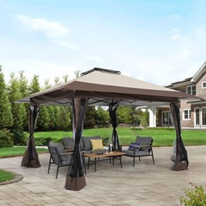 cobana 13’x13’ pop up gazebo, outdoor canopy tent shade with metal frame mosquito netting for patio, garden, lawn, backyard, beige