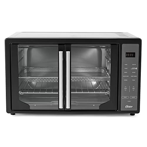 Oster Extra Large Single Pull French Door Turbo Convection Toaster Oven w/ 2 Removable Baking Racks, 60-Minute Timer, & Adjustable Temperature, Black