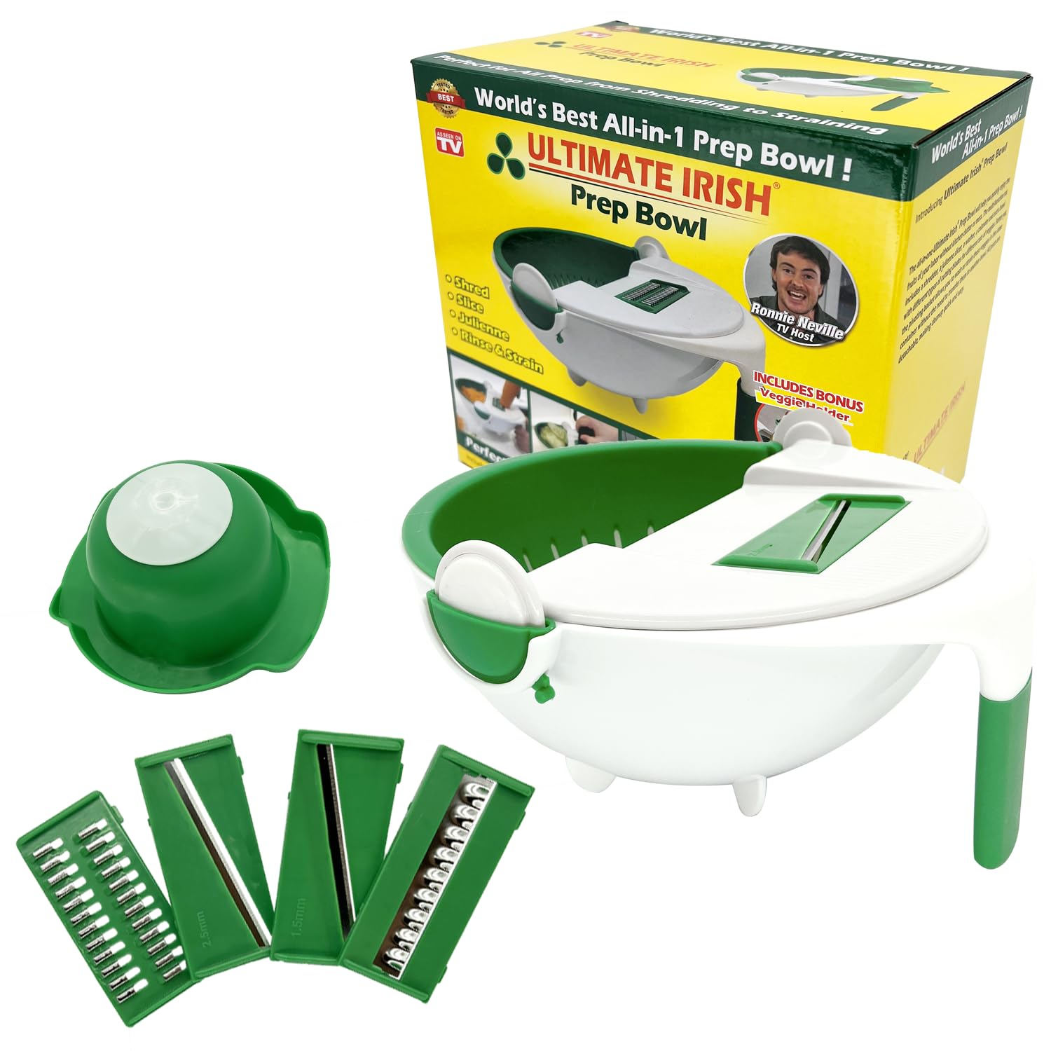 Ultimate Irish Prep Bowl - Ronnie Neville’s Original as Seen on TV Salad Preparation and Rinsing Bowl, Vegetable Slicer Salad Maker Kitchen Tools to Shred/Slice/Rinse, Kitchen Tool Salad Cutter Bowl