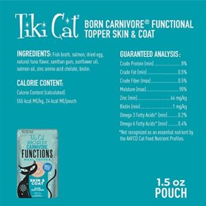 Tiki Cat Born Carnivore Functional Topper Skin & Coat, Salmon in Broth, Highly Palatable with Aromatic Salmon for Picky Eaters, Wet Cat Food Mousse, 1.5 oz. Pouch, (Pack of 12)