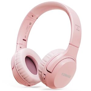 konnao kids headphones wireless 60h, foldable on ear headphone with mic, volume limiter 85db/94db wireless & wired headphones, over-ear headphone for kid adult school online class travel, pink