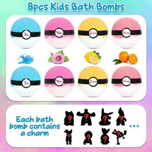 Kids Bath Bombs with Toys Inside - 8 Pcs Surprise Bath Bombs with Natural Essential Oils Fun and Colorful Bubble Bath for Kids Moisturizing and Relaxing Bath Bombs Gift Set for Boys and Girls